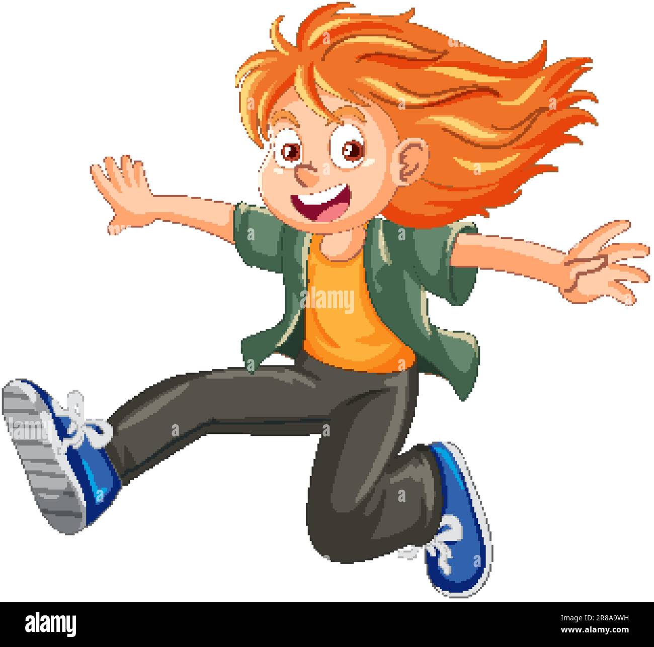 Cheerful Adventure Girl Jumping Cartoon Character illustration Stock ...