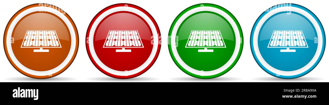 Solar panel, clean energy, power glossy icons, set of modern design ...