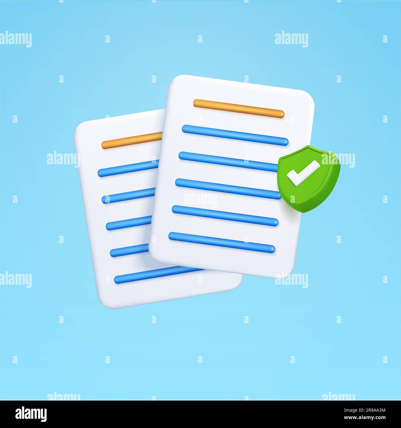 3d documents, contracts with checkmark, isolated on background. Design ...