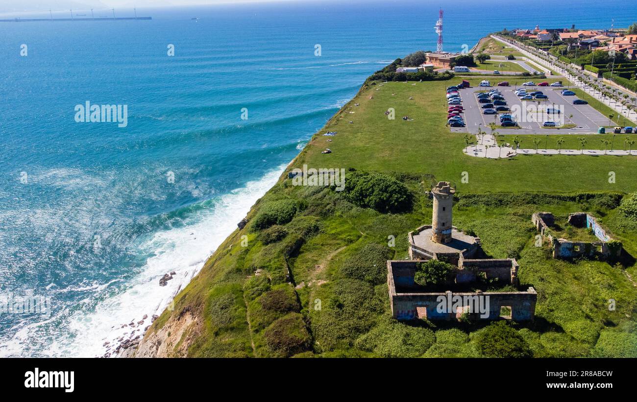 Aerial view of Punta Galea, peninsula and recreation zone near Getxo ...