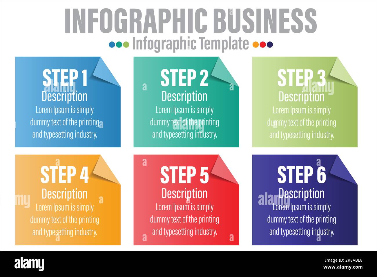 Notes process with six 6 steps or six 6 option. Three colorful graphic ...