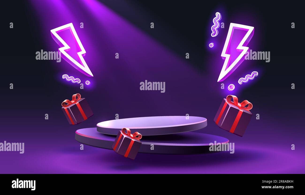Scene mega sale, the lightning symbol, super offer podium banner, gift ...