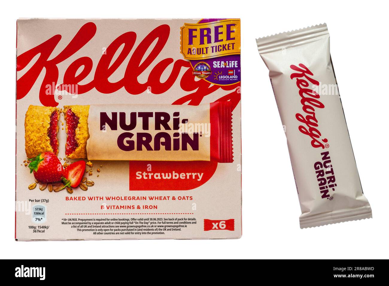 Box of Kelloggs Nutri-Grain bars Strawberry flavour with one removed ...