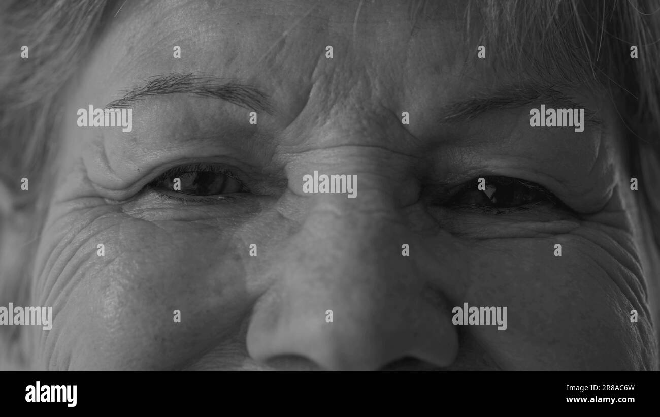 Monochromatic Macro Close-Up of Serene Senior Woman s Eyes Gazing ...