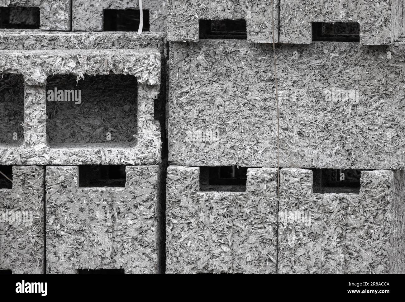 Stacked arbolite blocks. This construction material is lightweight ...