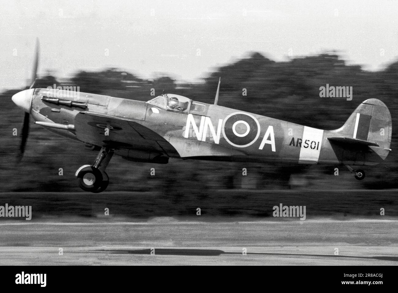 AR 501 Spitfire taking off at Old Warden Aerodrome in 1990 Stock Photo ...