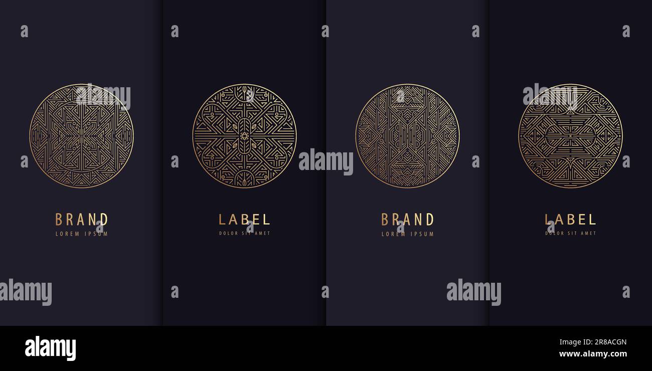 Vector set of golden label design patterns. Circle art deco logos ...