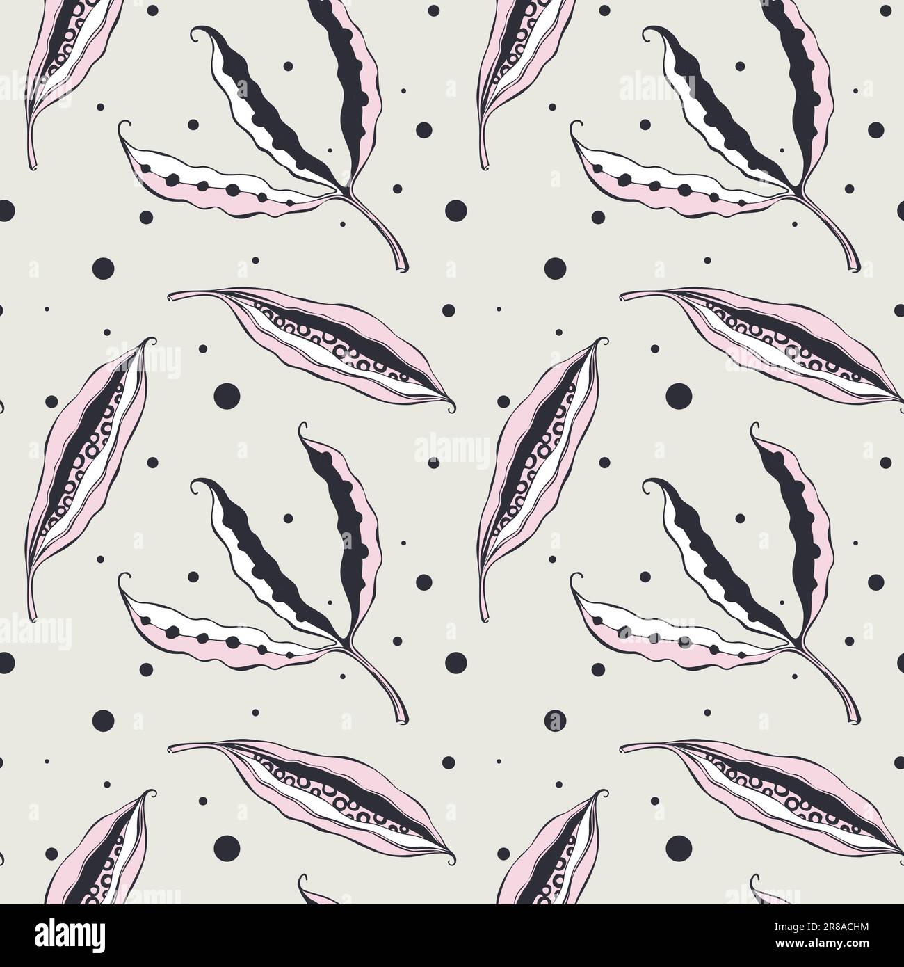 Autumn pattern with seeds pods doodle hand drawn pink pastel colors ...