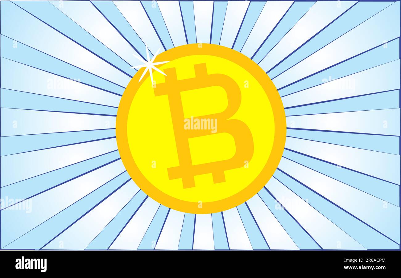 Golden round big Bitcoin cryptocurrency coin on a background of ...