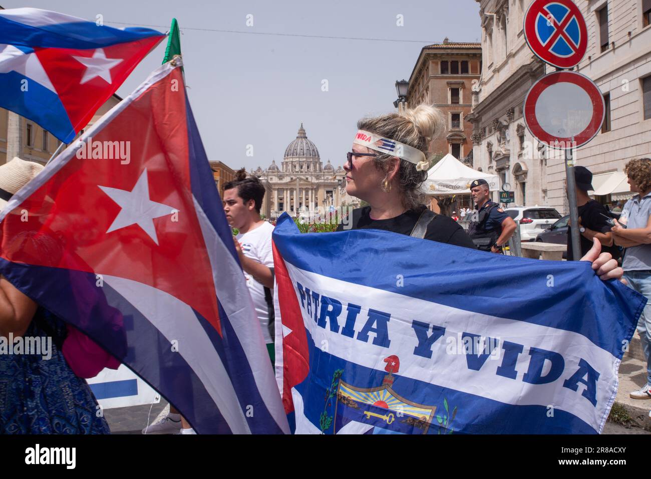 Rome, Italy. 20th June, 2023. A group of Cuban activists protest near ...