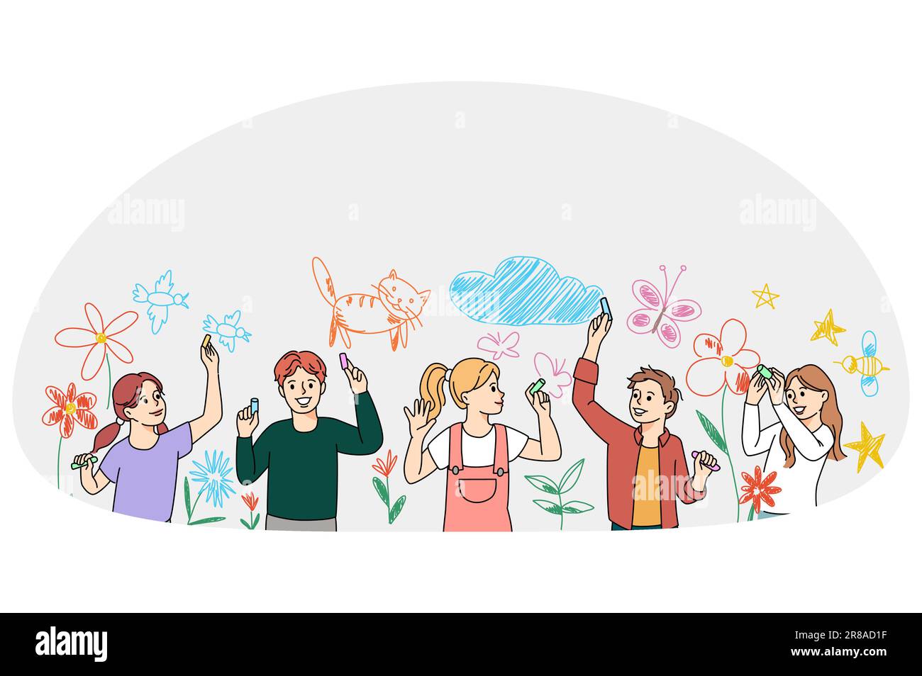 Kindergarten girls painting Stock Vector Images - Alamy