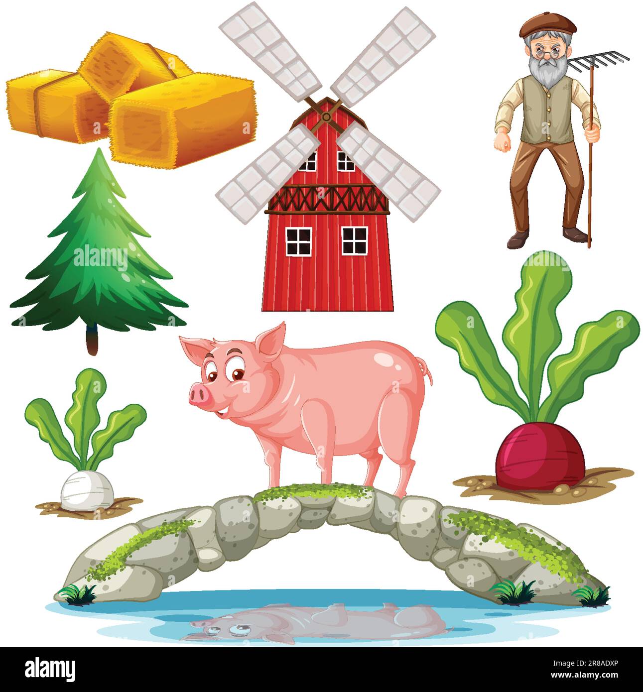 Farm Objects and Elements Vector Set illustration Stock Vector Image ...