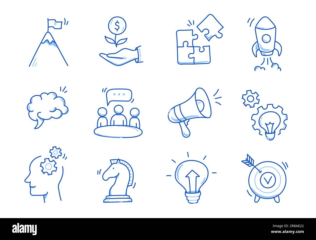 Business idea, startup doodle line icon set. Hand drawn doodle sketch ...