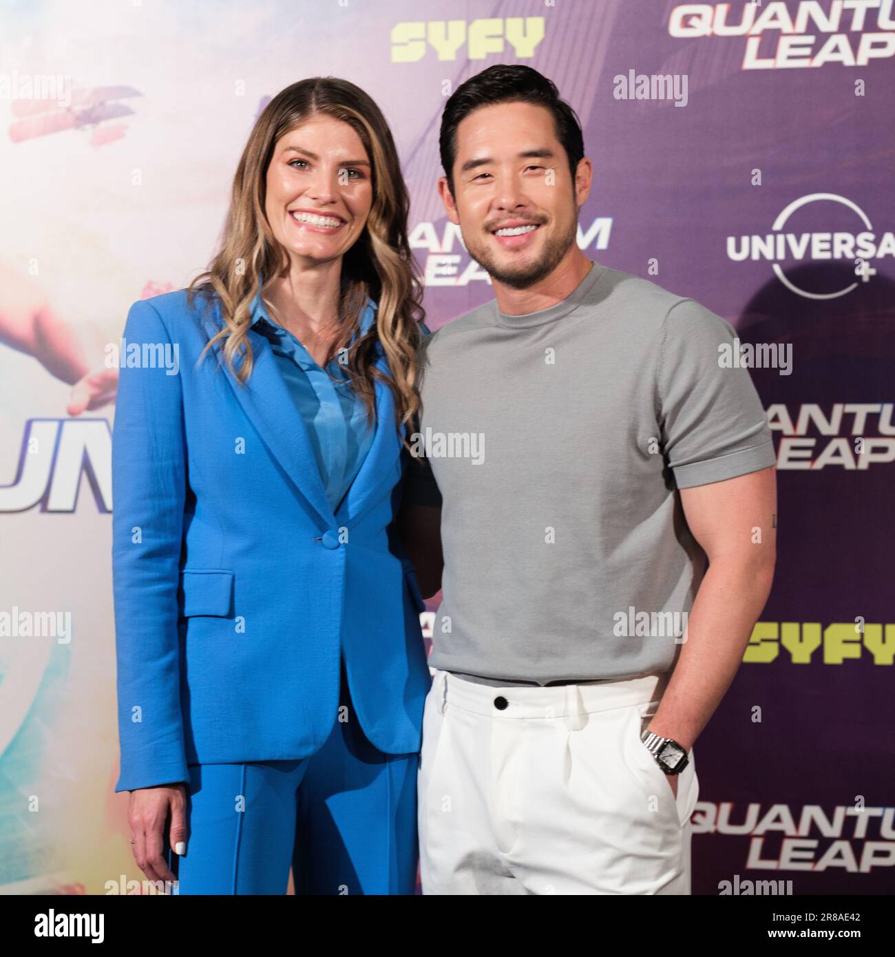 Caitlin Bassett and Raymond Lee attend the "Quantum Leap" photocall at ...