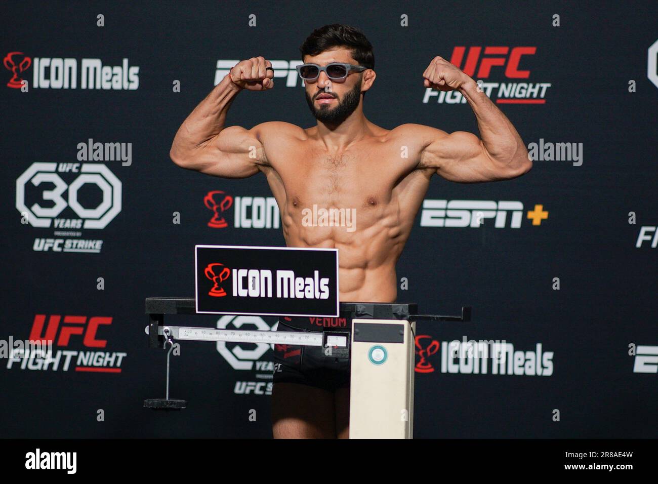 LAS VEGAS, NV - JUNE 16: Arman Tsarukyan poses on the scale during the ...