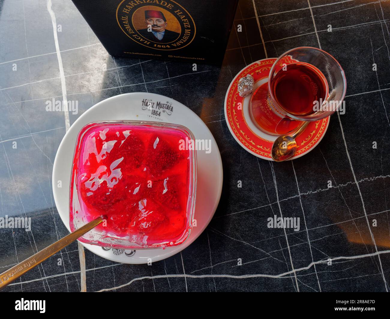 Strawberry Milk Pudding and Turkish Tea at Hafiz Mustafa 1864 shop on ...