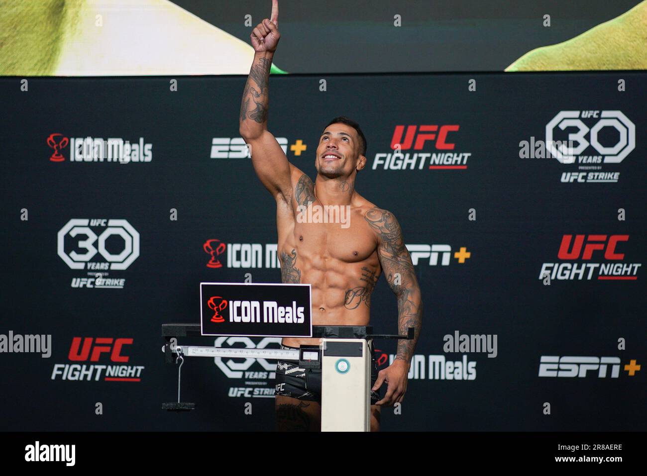 LAS VEGAS, NV - JUNE 16: Joaquim Silva poses on the scale during the ...
