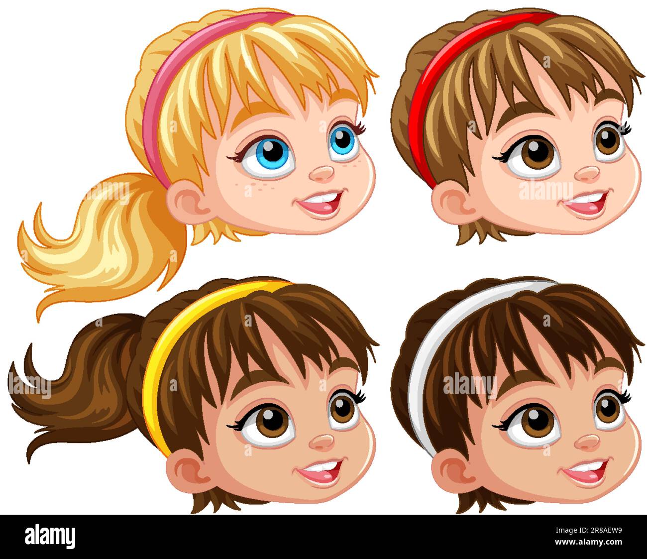 Cute girl face cartoon wearing hair band isolated illustration Stock ...