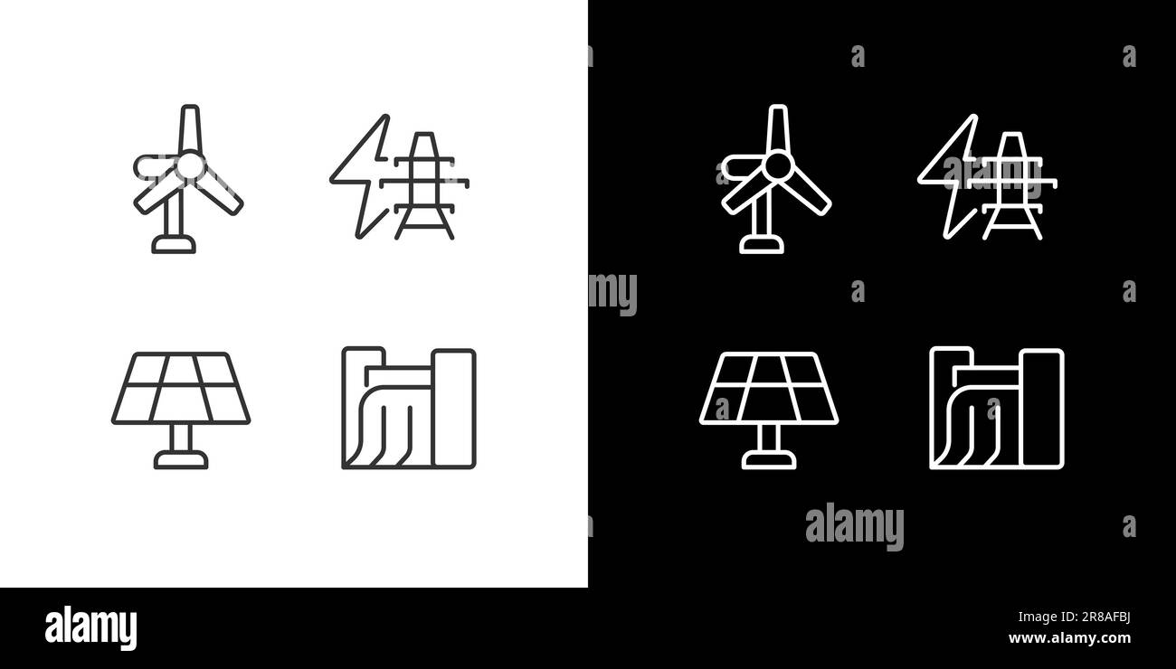 Clean power generation technology pixel perfect linear icons set for ...