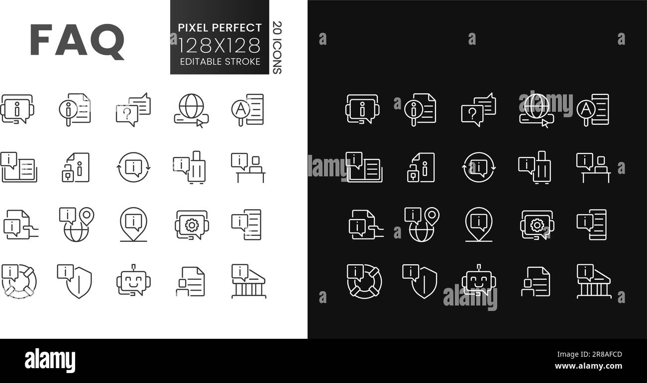 FAQ pixel perfect linear icons set for dark, light mode Stock Vector Image & Art - Alamy