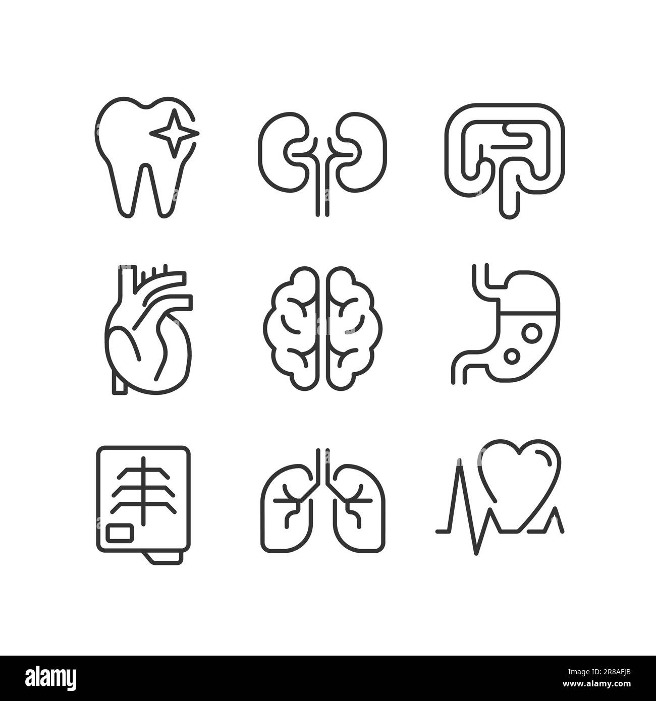 Organs regular checkup pixel perfect linear icons set Stock Vector ...