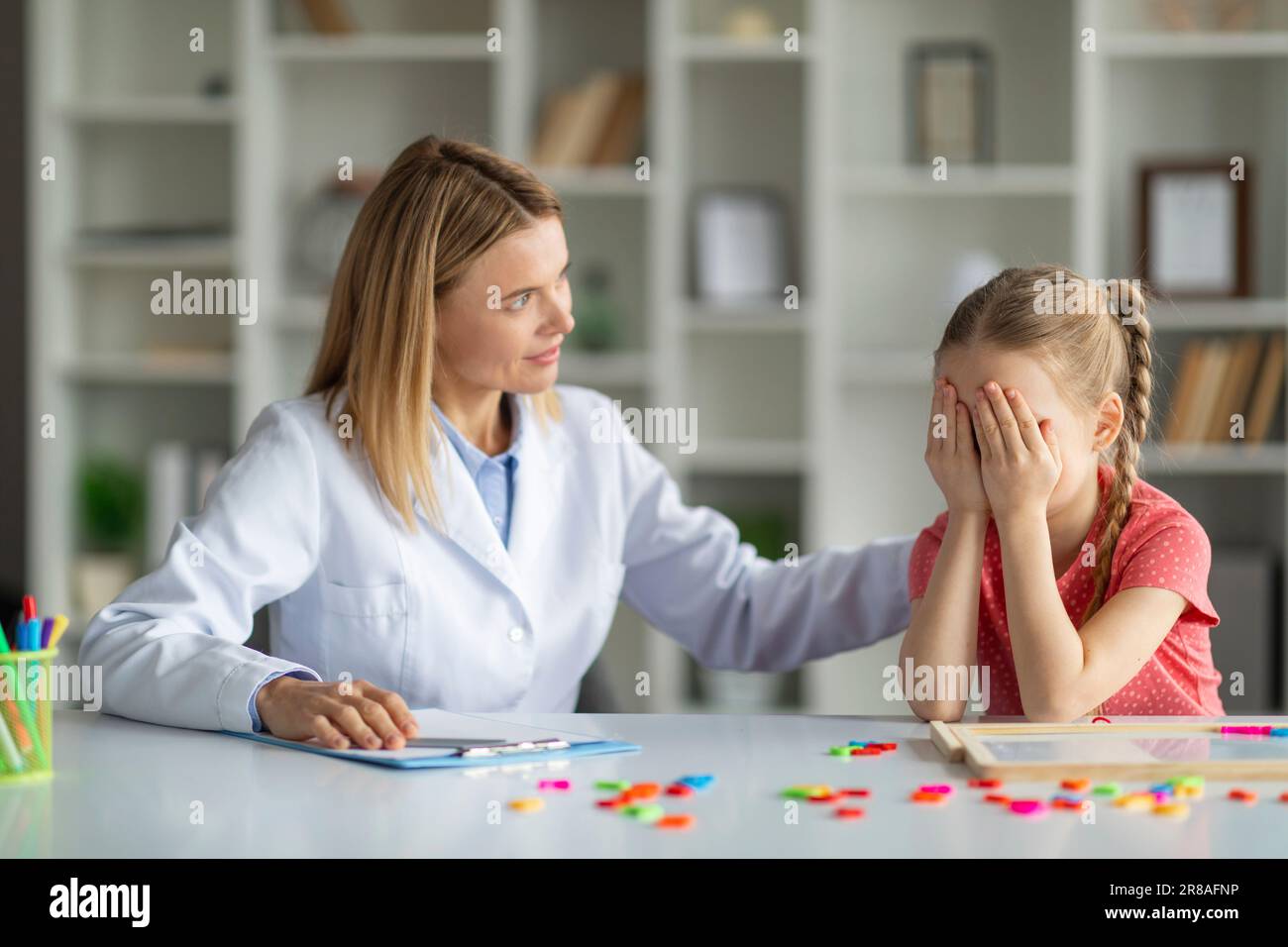 Cognitive Behavior Therapy. Psychotherapist Lady Comforting Crying ...