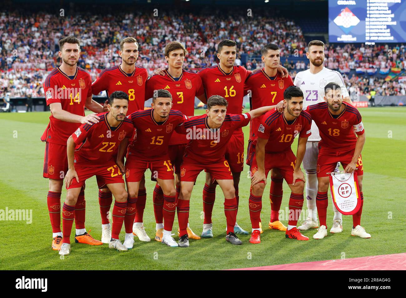 Rotterdam, Netherlands. 18th June, 2023. Spain team group line-up (ESP ...