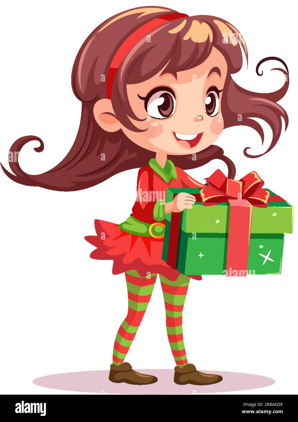 Elf Girl Cartoon Christmas Character Holding T Illustration Stock