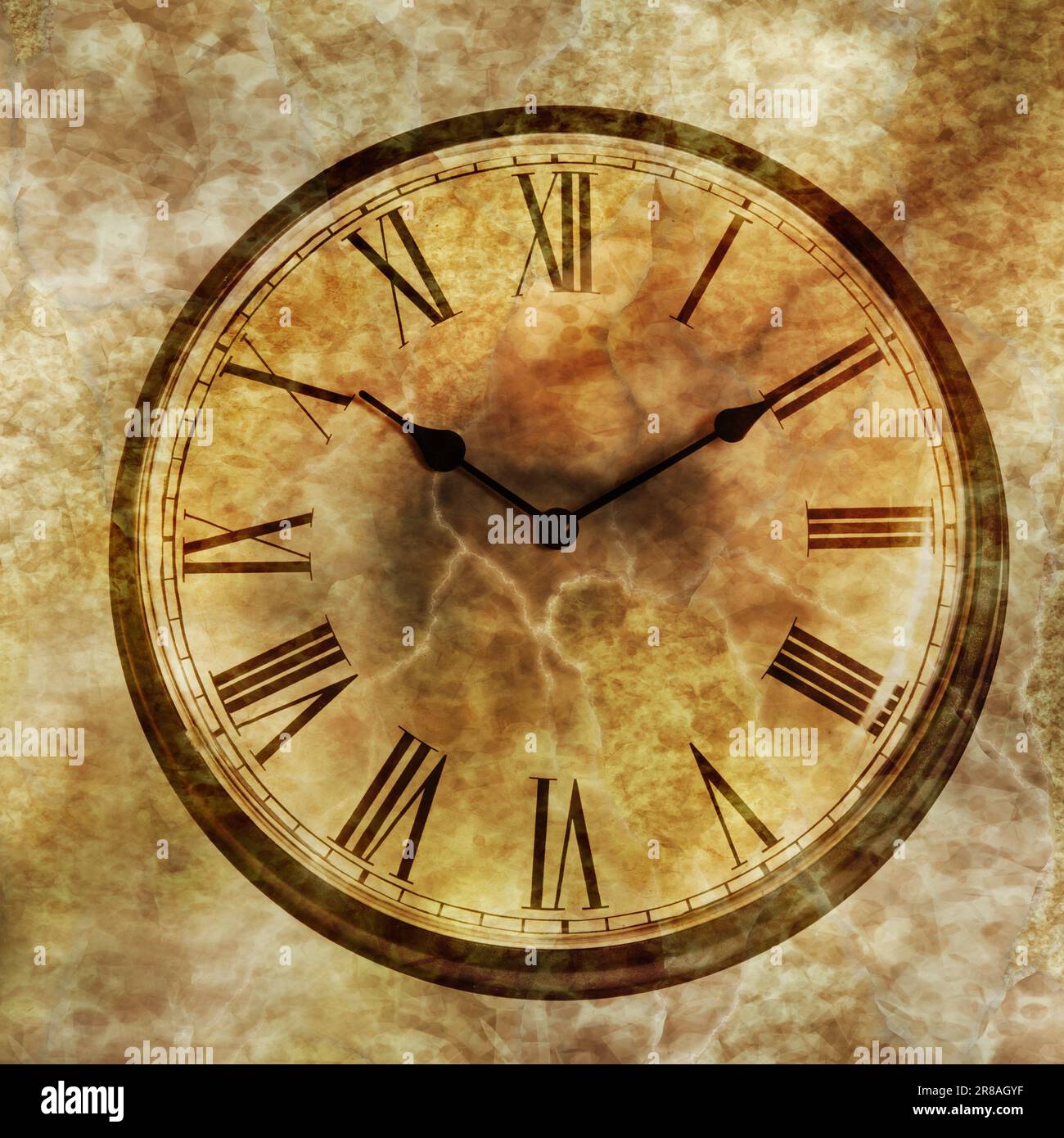 vintage clock with roman numbers and a grunge background Stock Photo ...