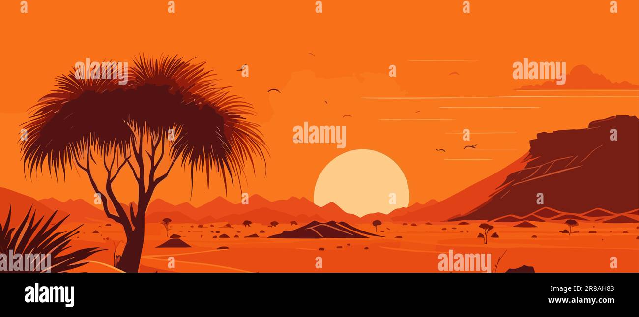 Sunset at Desert landscape abstract art background Stock Vector Image ...
