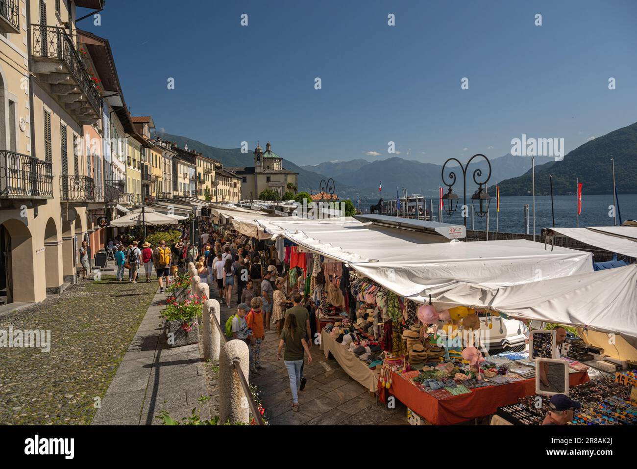The lake promenade at market day and and the Santuario della Santissima ...
