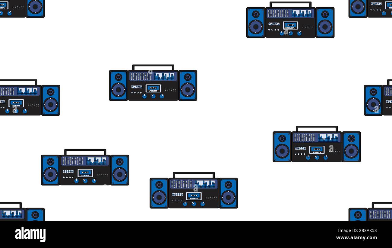 Seamless pattern endless with music audio cassette old retro tape recorders vintage hipster from ...