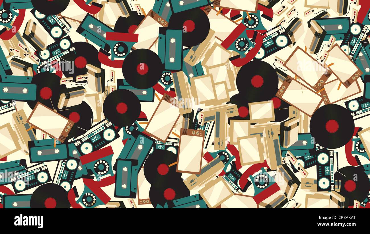 The texture is a seamless pattern of old vintage retro electronics ...