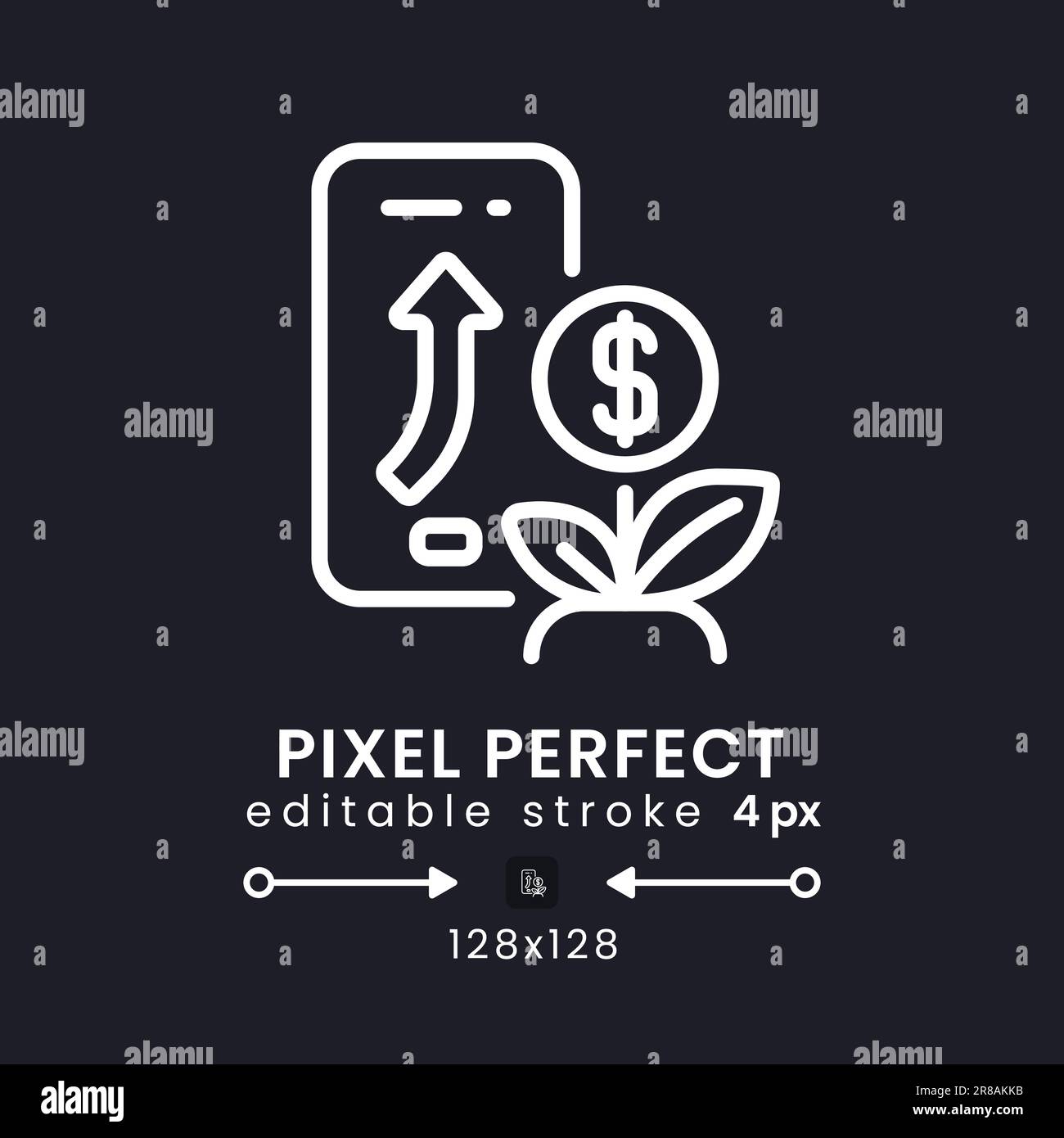 Trading and investment app white linear desktop icon on black Stock ...