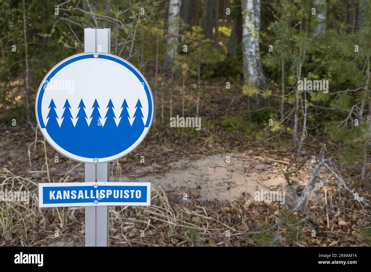 Sign with the word Kansallispuisto (Finnish for National Park) at the ...