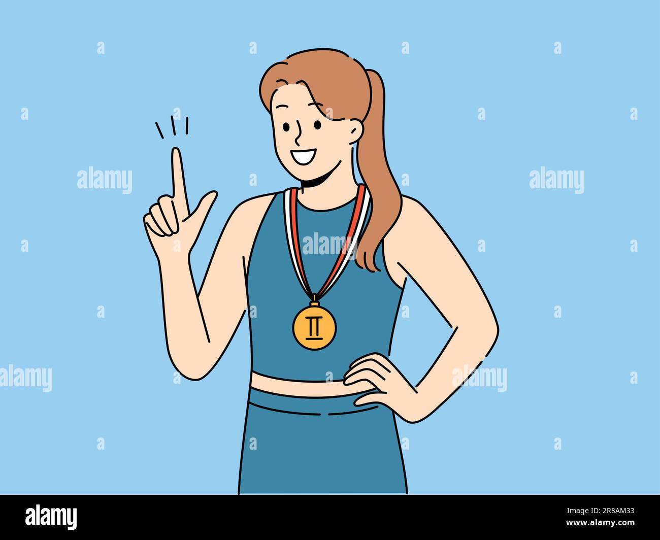Woman athlete with sports medal for second place in running or ...