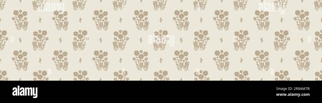 Quirky floral lino cut motif vector border. Seamless decoration of ...