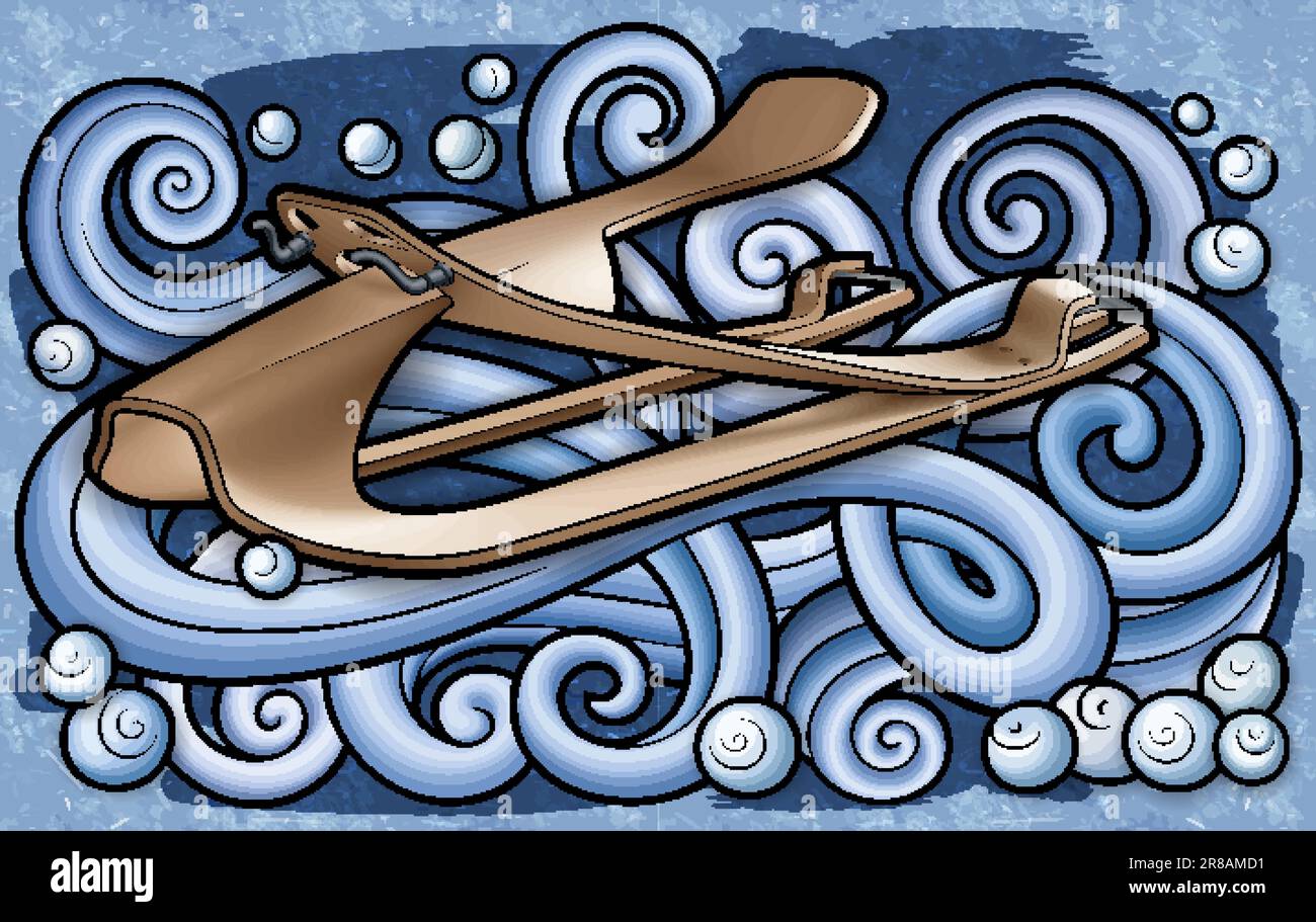 Cartoon cute doodle hand drawn sled illustration. Winter amusement ...