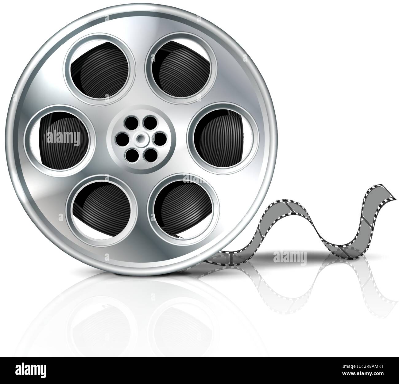 Film reel or movie metal roll with black tape. Isolated on white ...