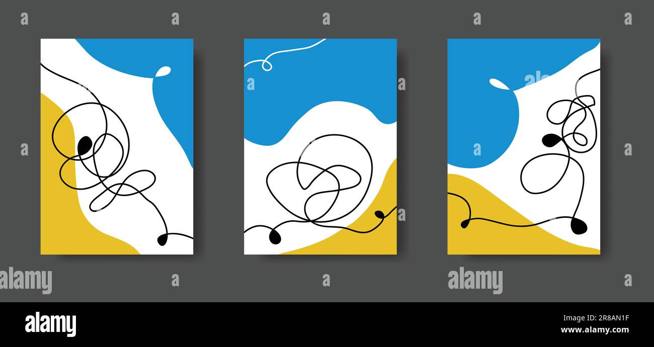 Ukrainian blue and yellow modern doodle cover set. Poster, catalog ...