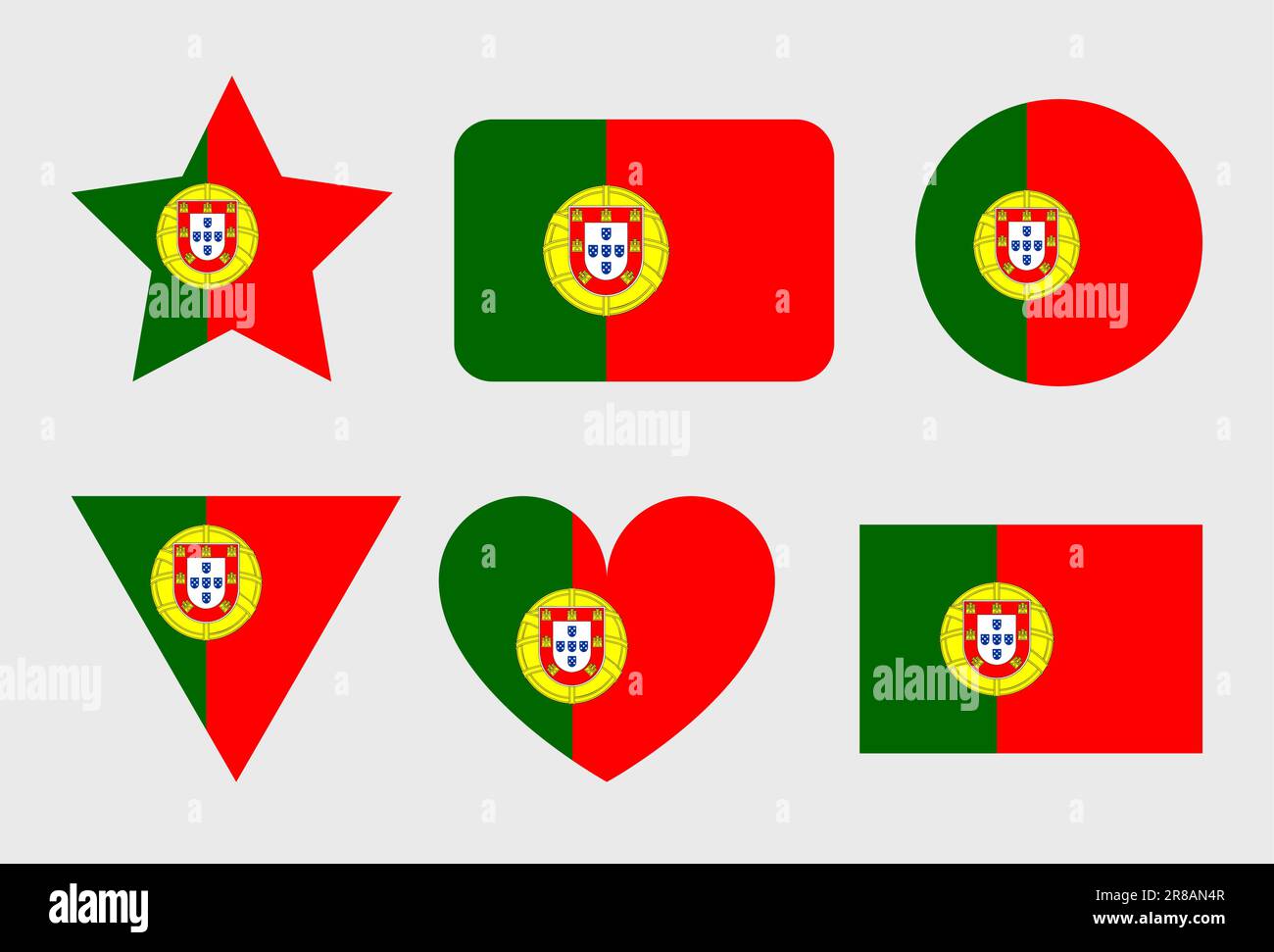 Portugal flag vector icons set of illustrations in the shape of heart ...