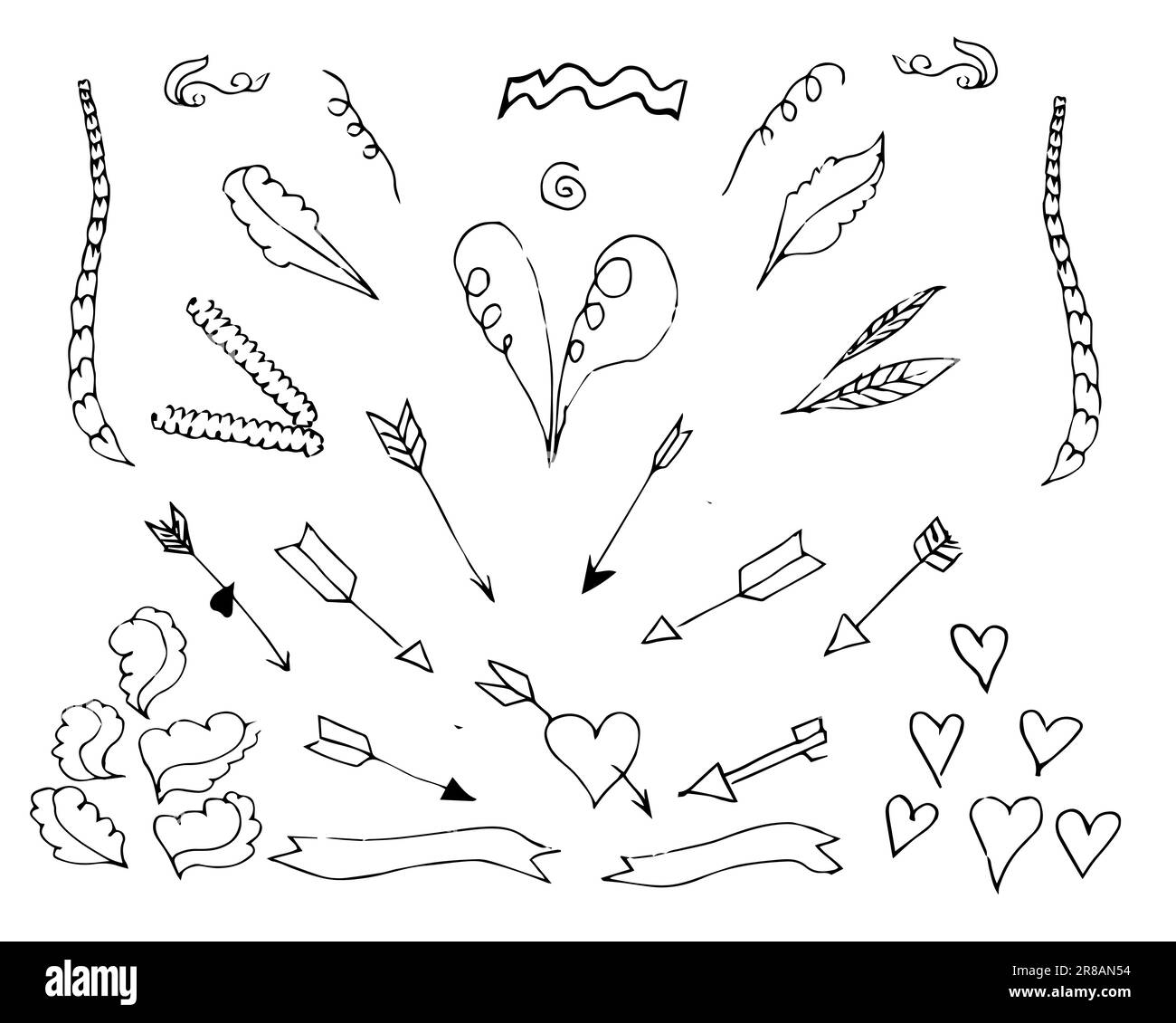 Hand drawn hearts arrows Black and White Stock Photos & Images - Alamy