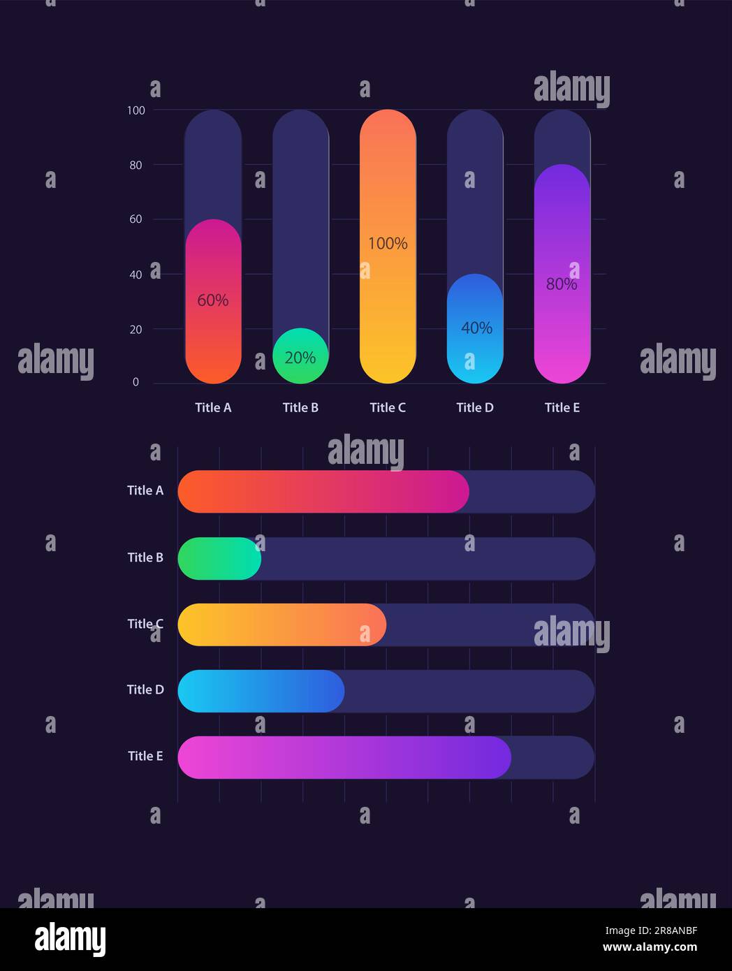 Statistic Infographic Chart Design Template Set For Dark Theme Stock Vector Image And Art Alamy