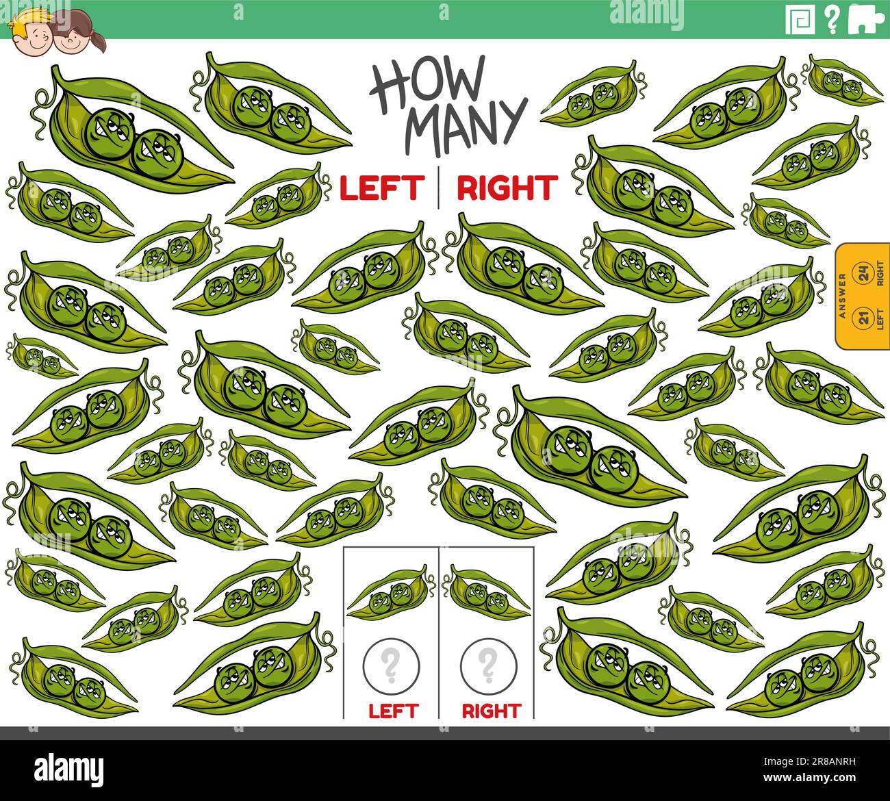 Cartoon illustration of educational game of counting left and right ...