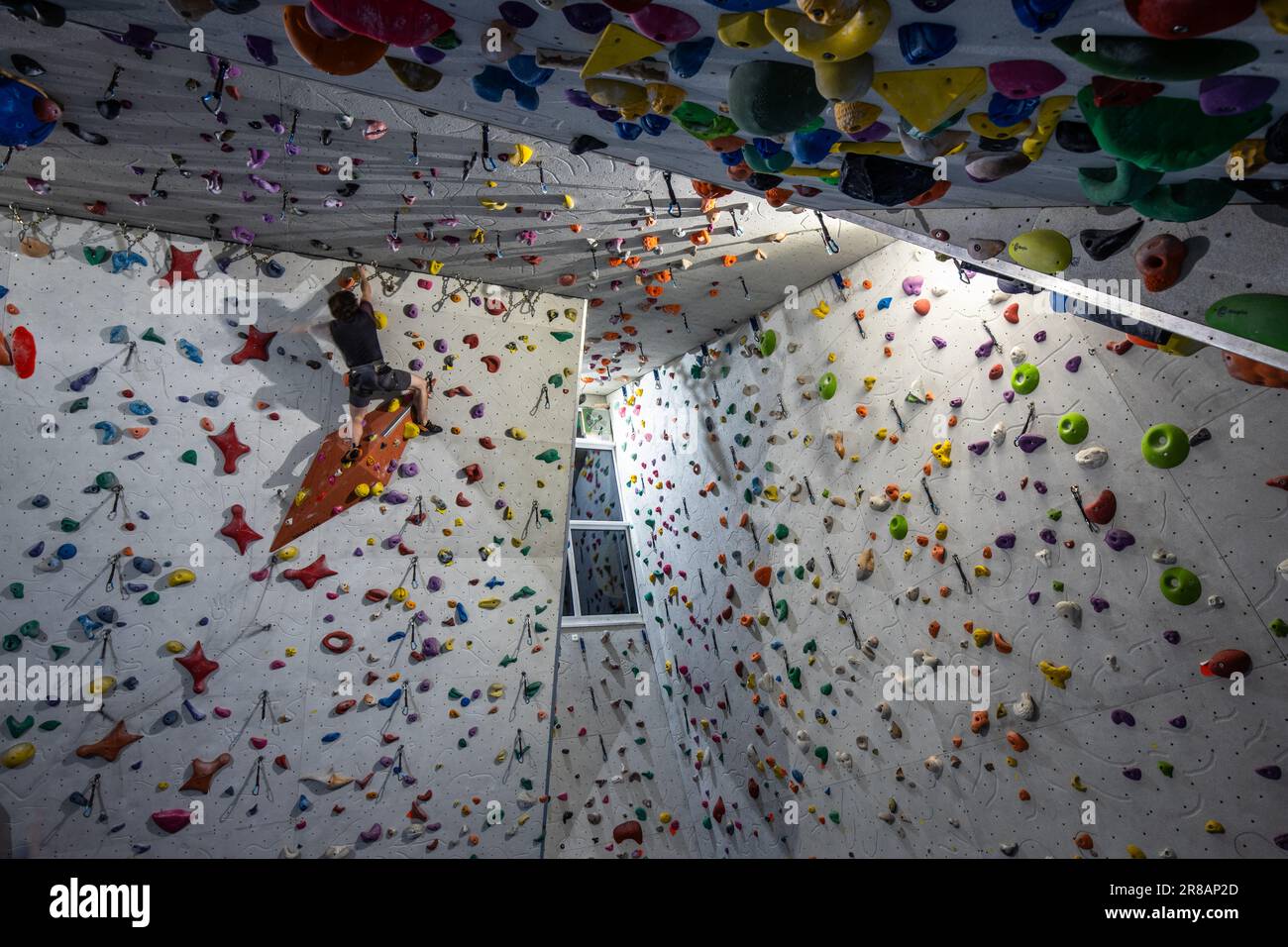Climbing walls and boulder center. Extreme sport requiring strength and ...