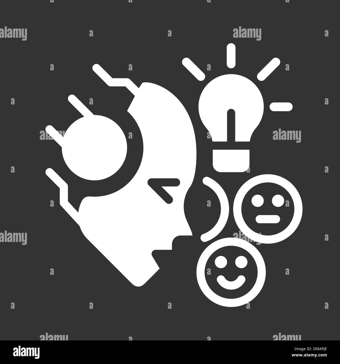 AI understands emotions white linear glyph icon for night mode Stock ...