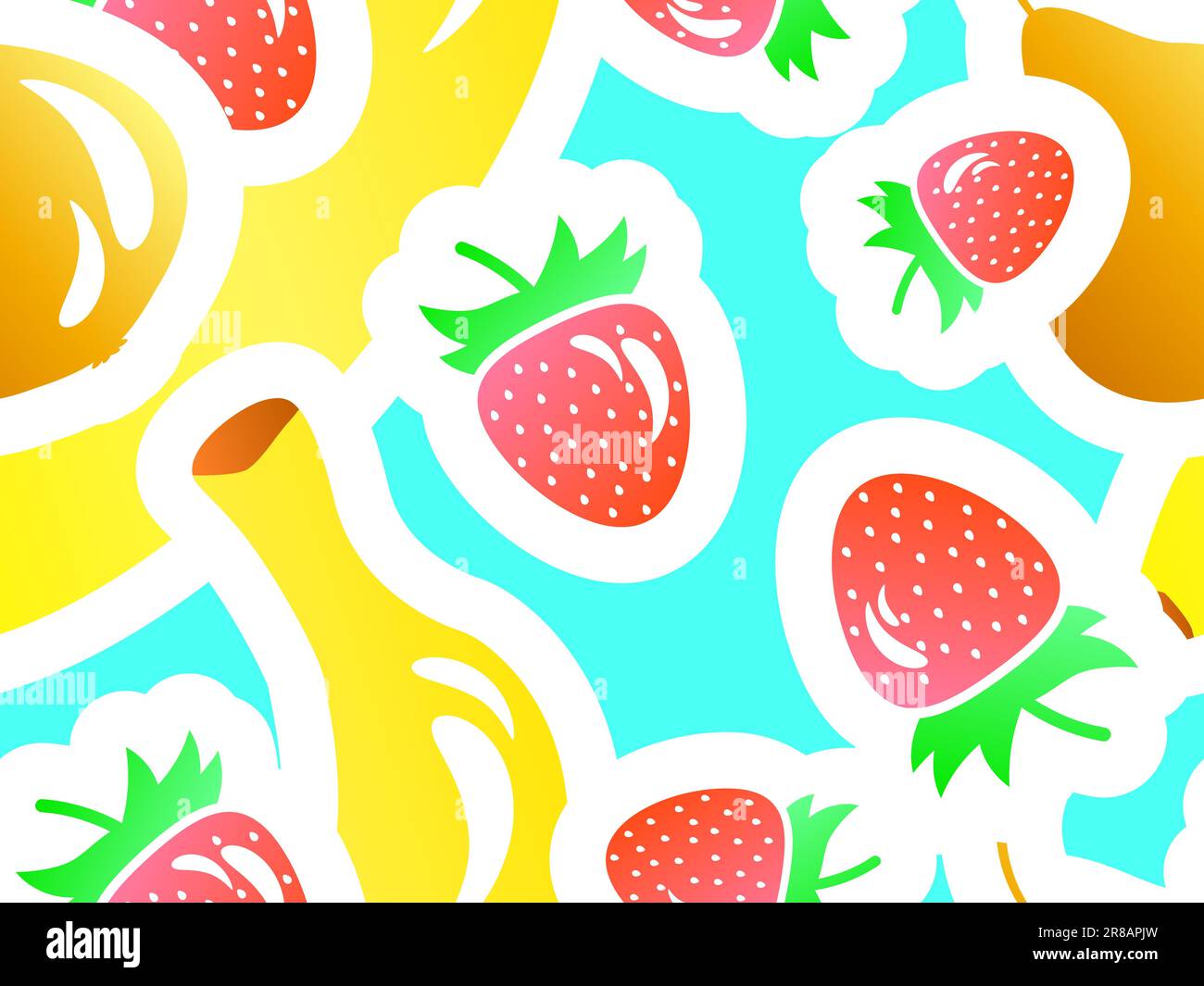 Seamless pattern with pear, bananas and strawberries. Summer fruit and ...