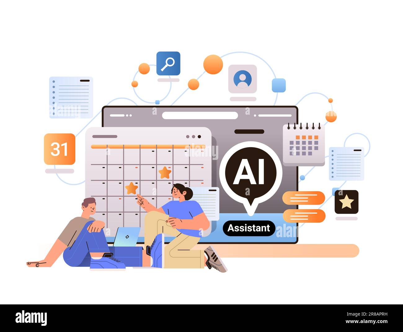 businesspeople using computer app with personal ai calendar assistant ...
