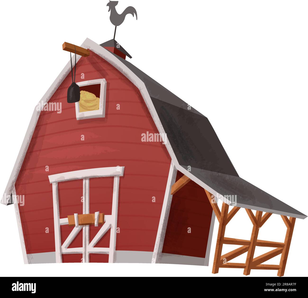 Vector icon illustration in cartoon style. Countryside concept red barn ...