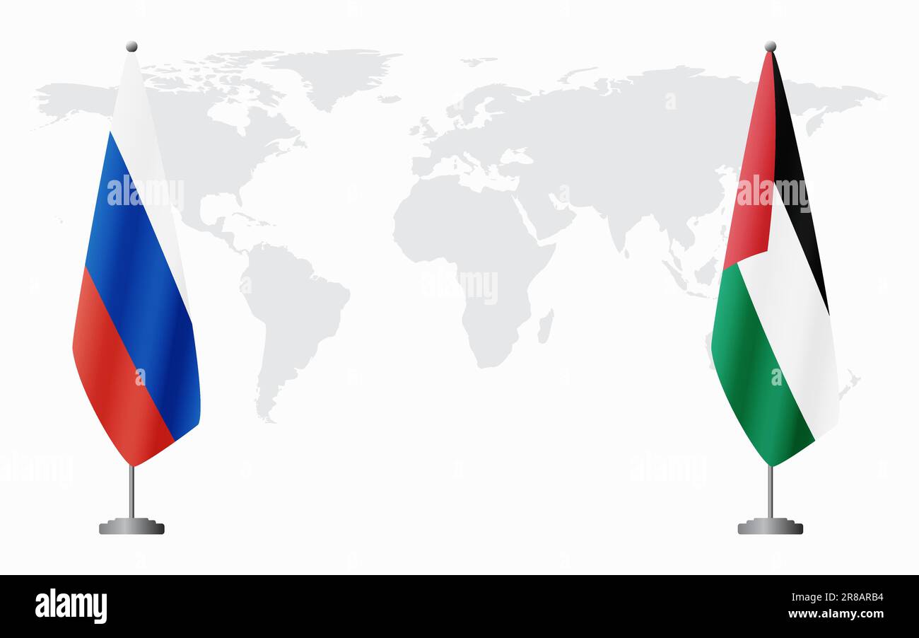 Russia and Palestine flags for official meeting against background of ...